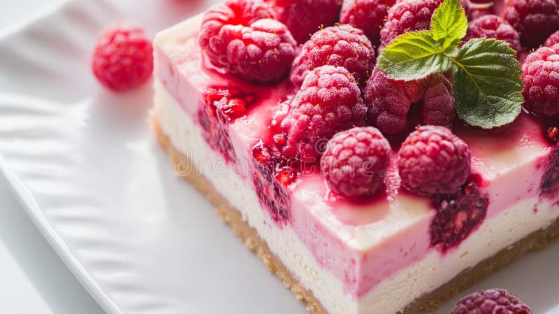 Aerial View of a Raspberry Cheesecake Slice Showcasing Creamy Layers ...