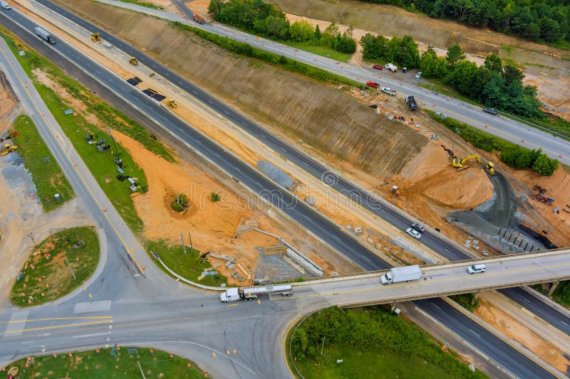 Aerial View of Reconstruction Bridge Add New Line in Highway Bridge ...