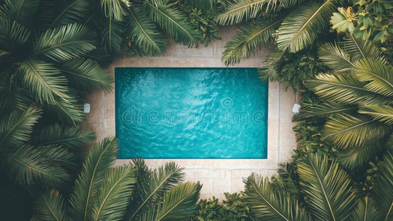 Aerial View of Rectangular Pool Surrounded by Lush Green Tropical ...