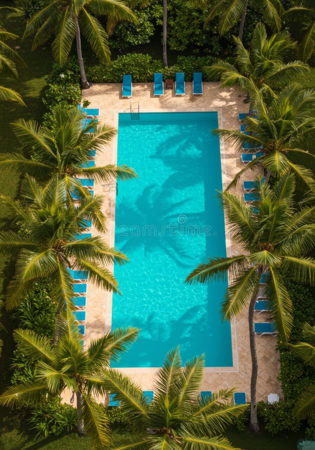 Aerial View Rectangular Pool Surrounded Palm Trees Stock Photos - Free ...