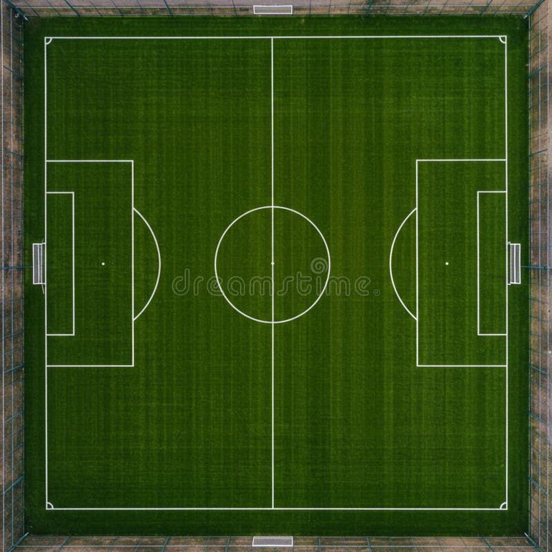 Aerial View of a Rectangular Soccer Field with Vivid Green Artificial ...