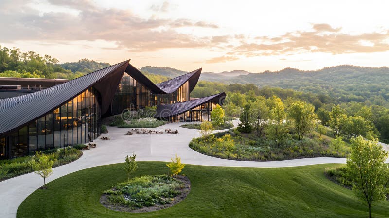 Modern Mountaintop Architecture Scenic Sunset View Landscaping Design ...