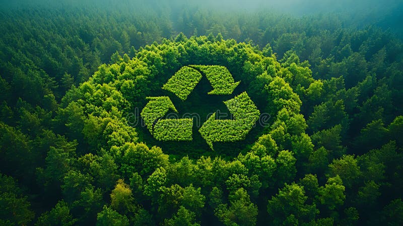 Aerial View Recycling Symbol in Forest, Promoting Sustainability Stock ...