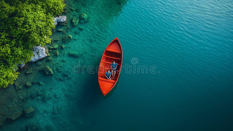 Aerial View of Red Boat on the Lake Stock Illustration - Illustration of nature, amazing: 346177245