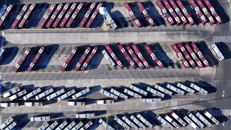 Aerial View of Red Buses, a Huge Bus Depot Stock Footage - Video of ...