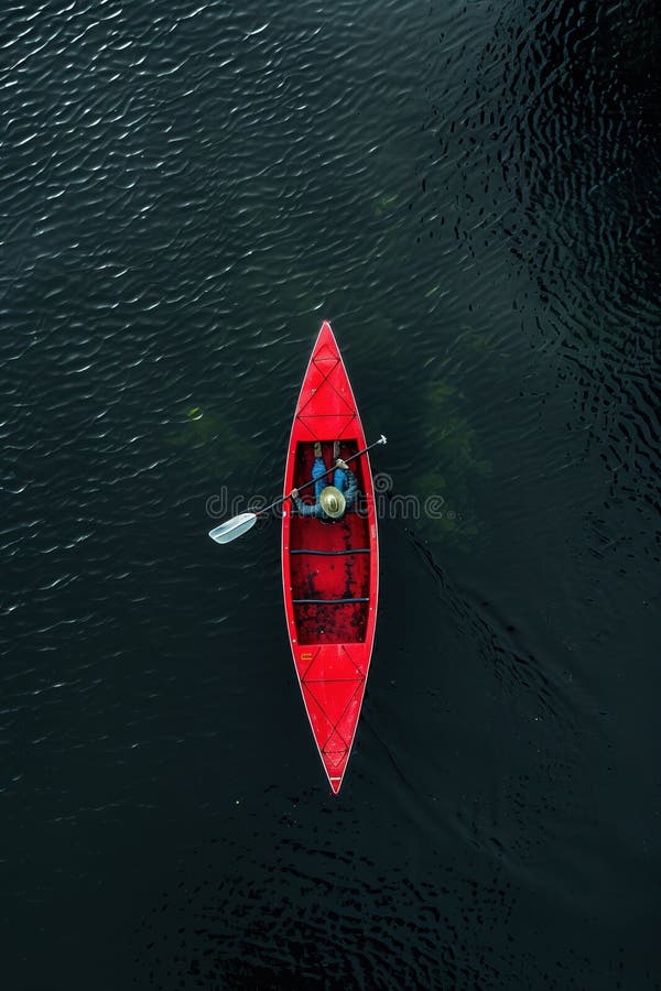 Aerial View of a Red Canoe. Generative AI. Stock Illustration ...