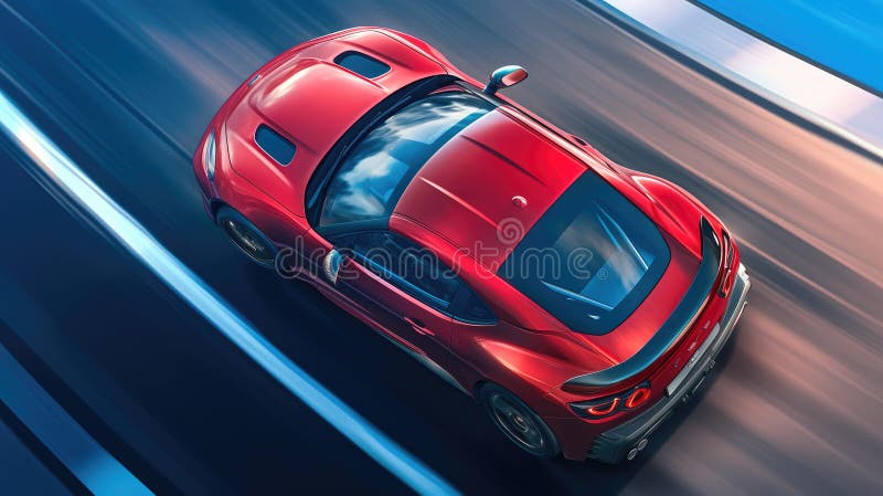 Aerial View of Red Car in Motion. Stock Illustration - Illustration of ...