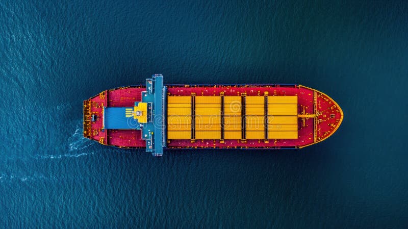 Aerial View of Red Cargo Ship in Blue Ocean Stock Illustration ...