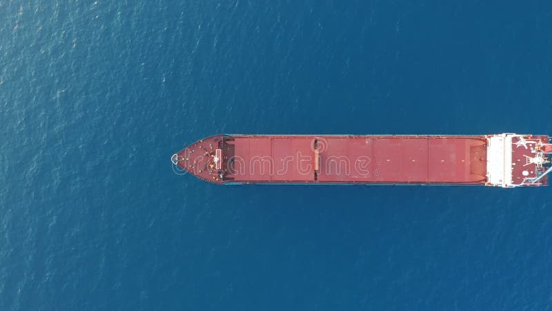 Aerial View. Red Deck Cargo Ship Sailing on Open Sea. Stock Footage ...