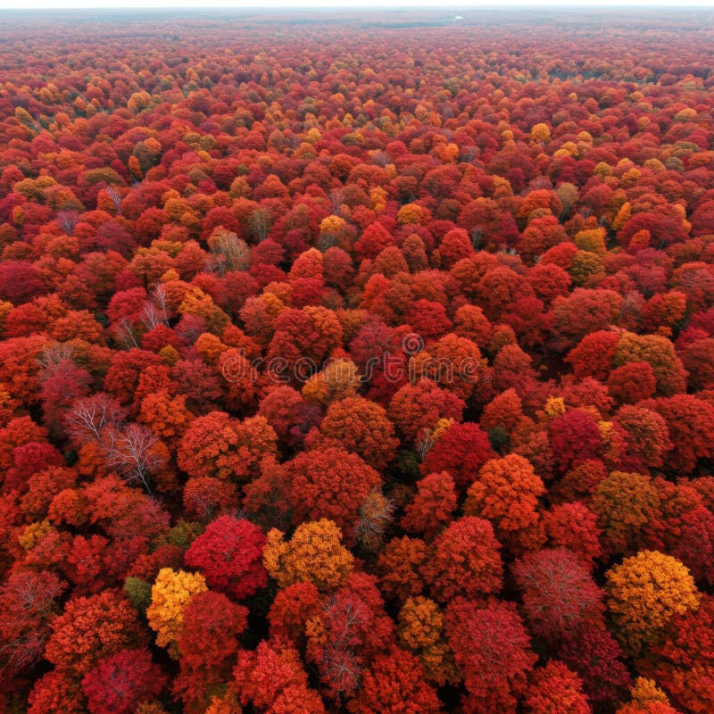 Aerial View of Red and Orange Autumn Forest Stock Illustration ...