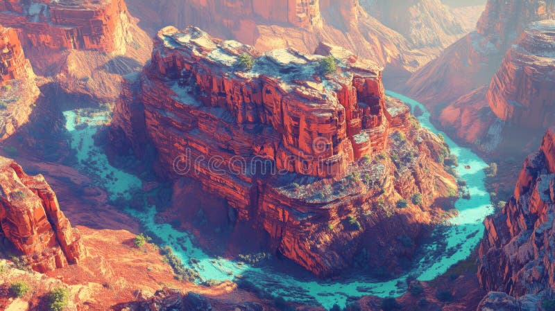 Aerial View of Red Rock Canyon and Turquoise River Stock Illustration ...