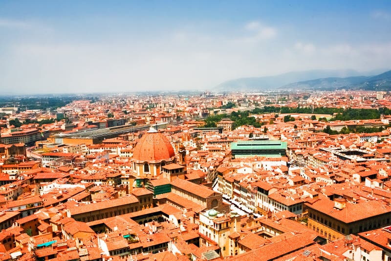 Aerial View of Red Roofs in Florence Stock Image - Image of horizontal ...