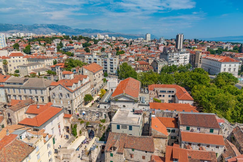 Aerial View of Red Rooftops of Houses in the Old Town of Split, Croatia ...