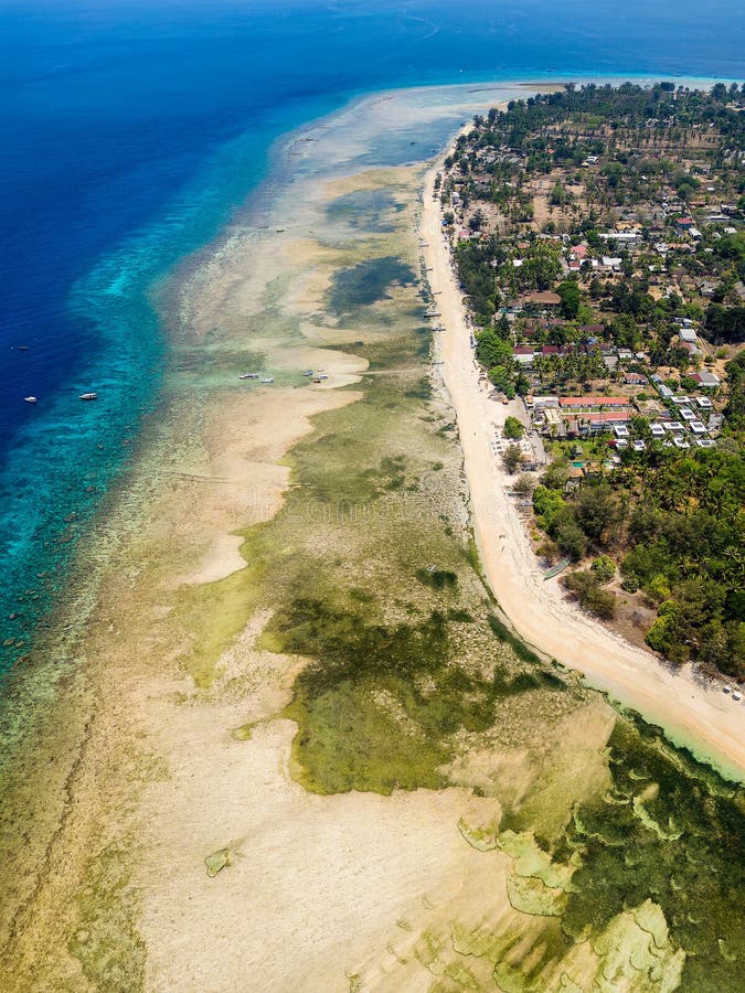 Aerial View of a Reef Table and Coral Reef Off a Tiny Tropical Island ...