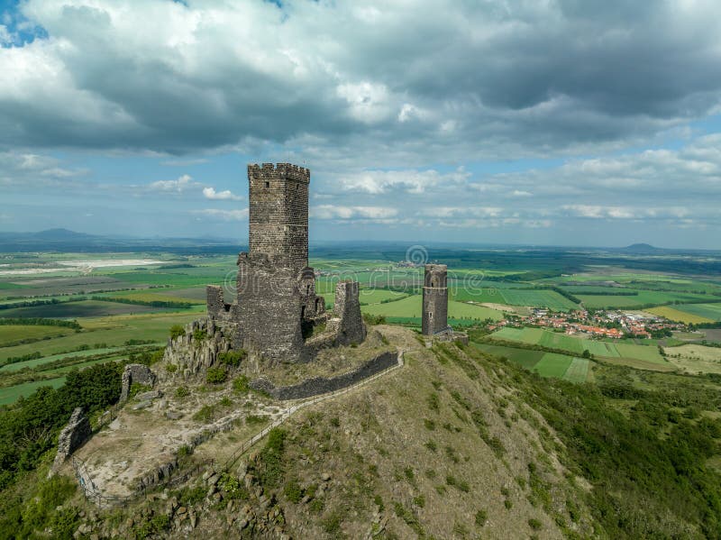 Aerial View of the Remains of Hazmburk Medieval Castle with a Circular ...