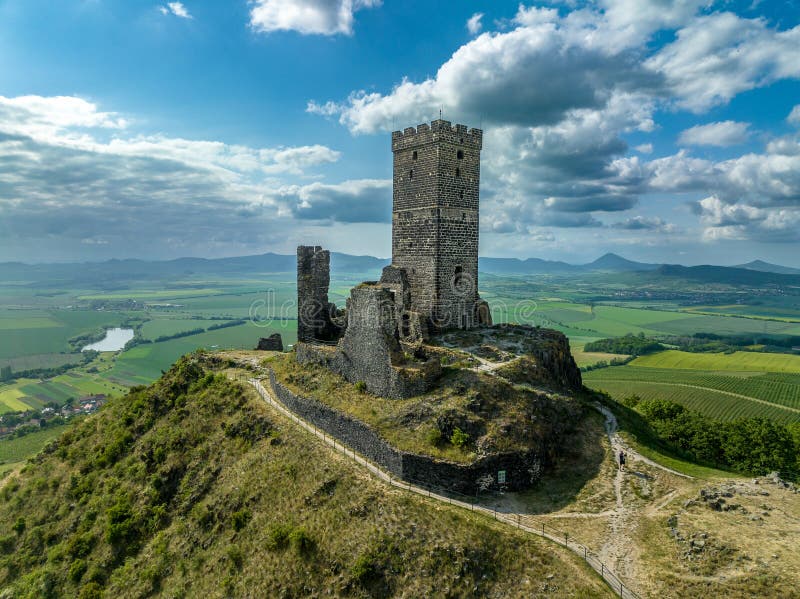 Aerial View of the Remains of Hazmburk Medieval Castle with a Circular ...