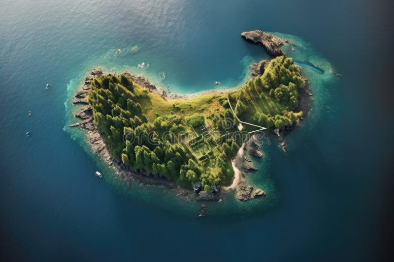 Aerial View of a Remote, Crescent-shaped Island Stock Illustration ...