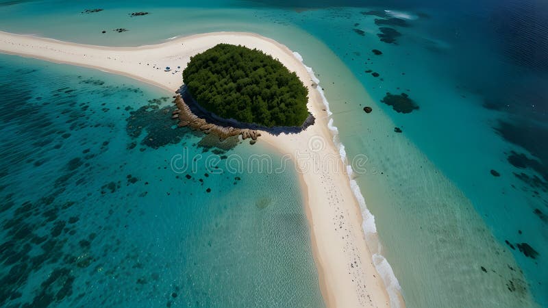Aerial View of Remote Island with Gentle Waves and Lush Greenery on ...