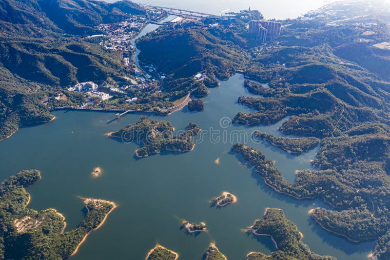 Aerial View of Reservoir Landscape Stock Photo - Image of asia, garden ...