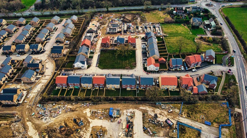 Aerial View of a Residential Construction Site with Partially Completed ...