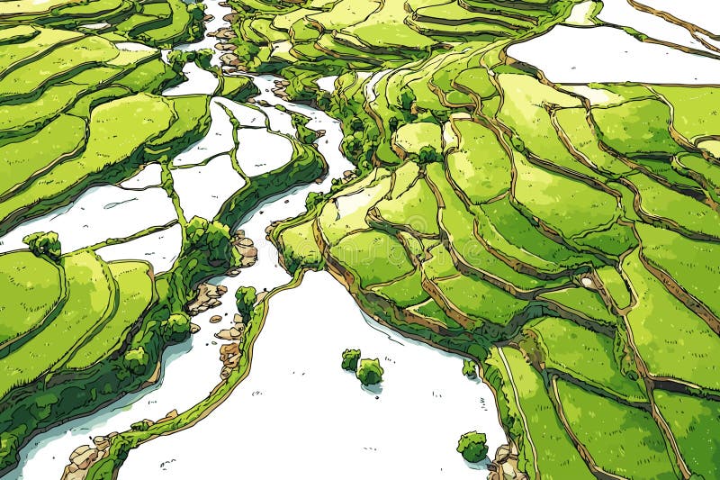Aerial View of Rice Field with Water Channels Pattern Isolated Stock ...