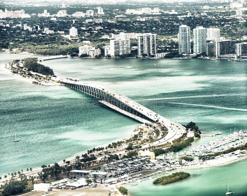 Aerial View of Rickenbacker Causeway in Miami Stock Image - Image of ...