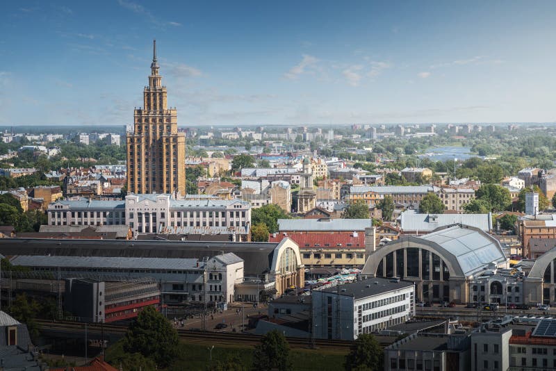Aerial View of Riga with Latvian Academy of Sciences - Riga, Latvia ...