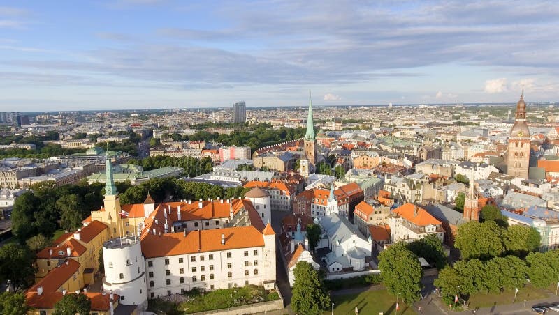 Aerial View of Riga at Summer Sunset, Latvia Stock Photo - Image of ...