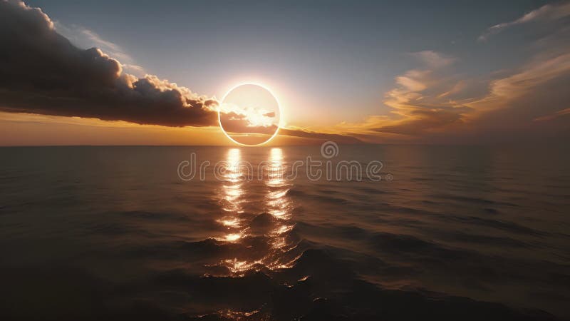 Aerial View of the Ring of Fire Solar Eclipse Showing the Moons Shadow ...