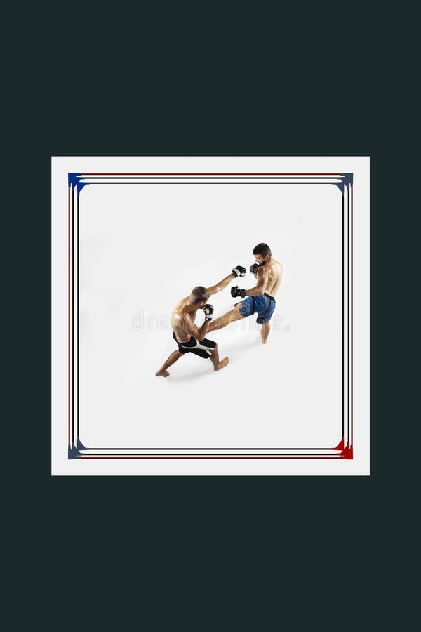 Aerial View on Ring with Two Competitive Men, Boxers in Motion ... Aerial View on Ring with Two Competitive Men, Boxers in Motion ...