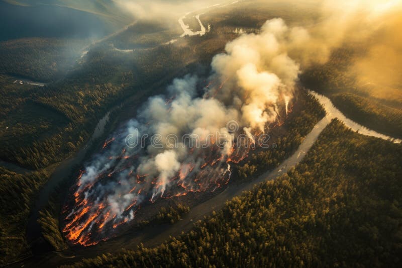Aerial View of a River Acting As Natural Barrier in Wildfire Stock ...