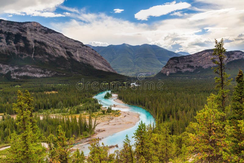 Aerial View of a River in the Banff Valley Stock Photo - Image of ...