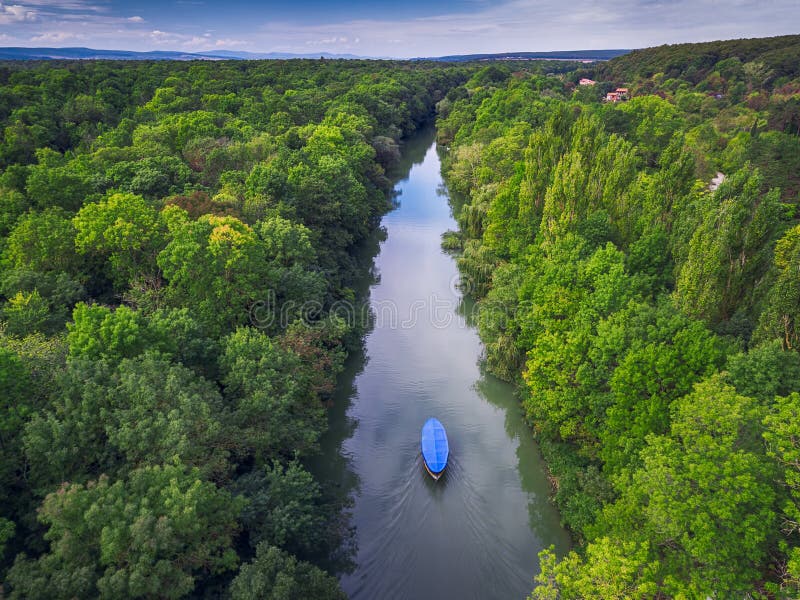 Aerial View of the River and Boat Stock Photo - Image of environment ...