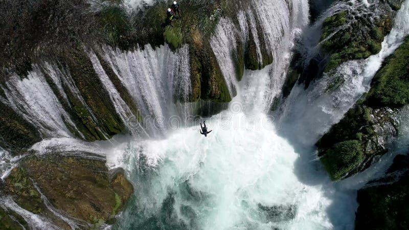 Aerial View on River with Canyon and Waterfalls Stock Video - Video of ...