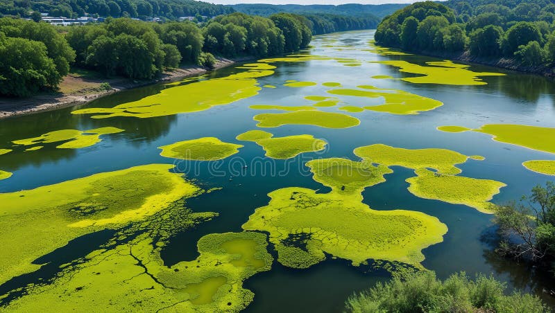 Green Algae Bloom is Covering River Water Surface, Causing ...