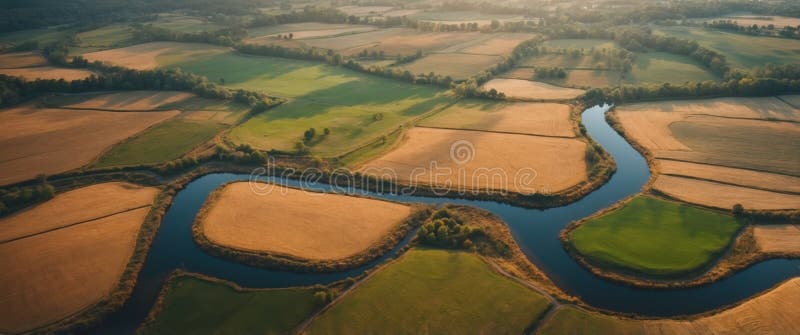 Aerial View of a River Cutting through Farmland. Stock Photo - Image of ...