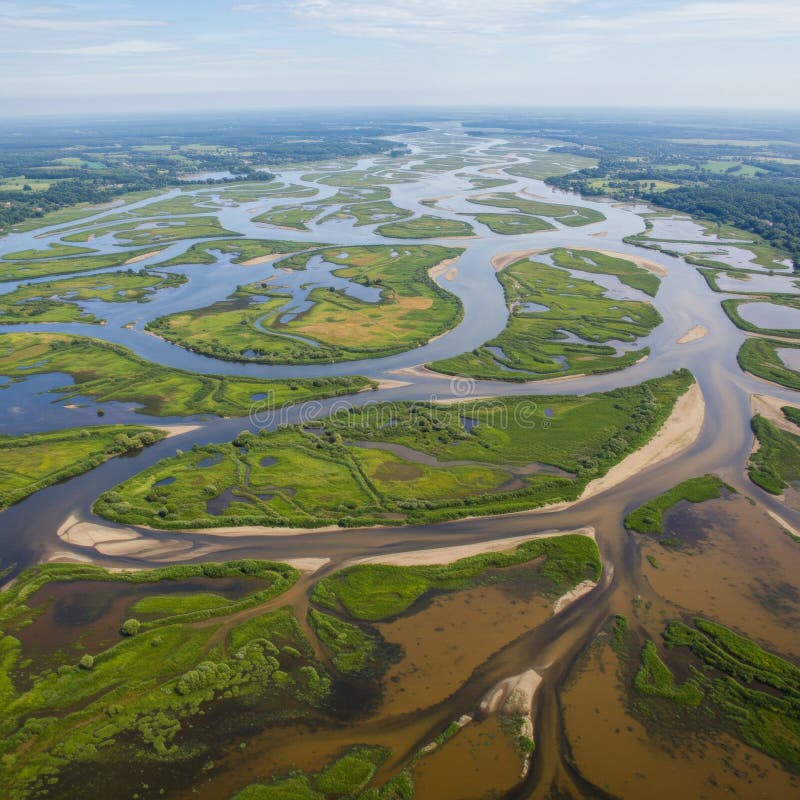 Aerial View of a River Delta with Lush Green Vegetation Stock ...