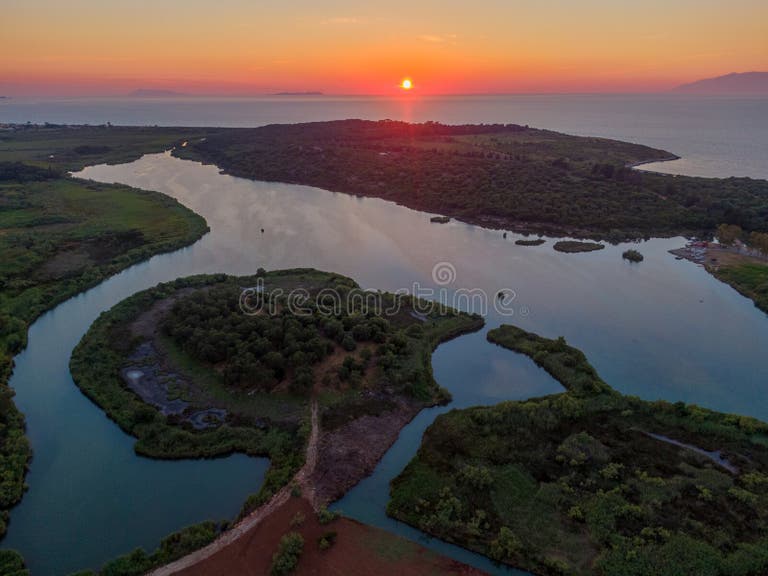 Aerial View of a River Delta at Sunset Stock Photo - Image of water ...