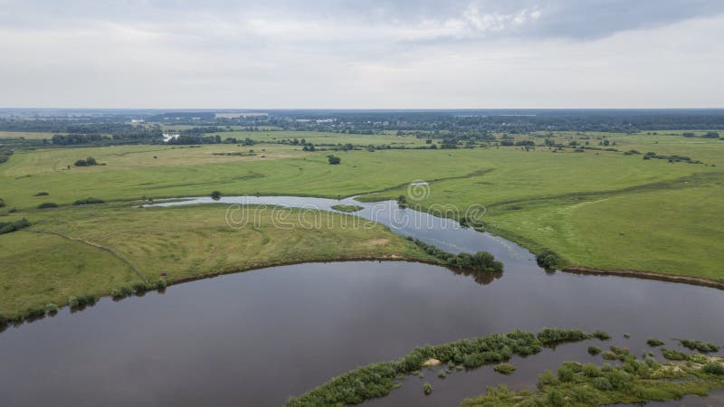 Aerial View Of River Dnepr, Belarus. River And Meadow From Above ...