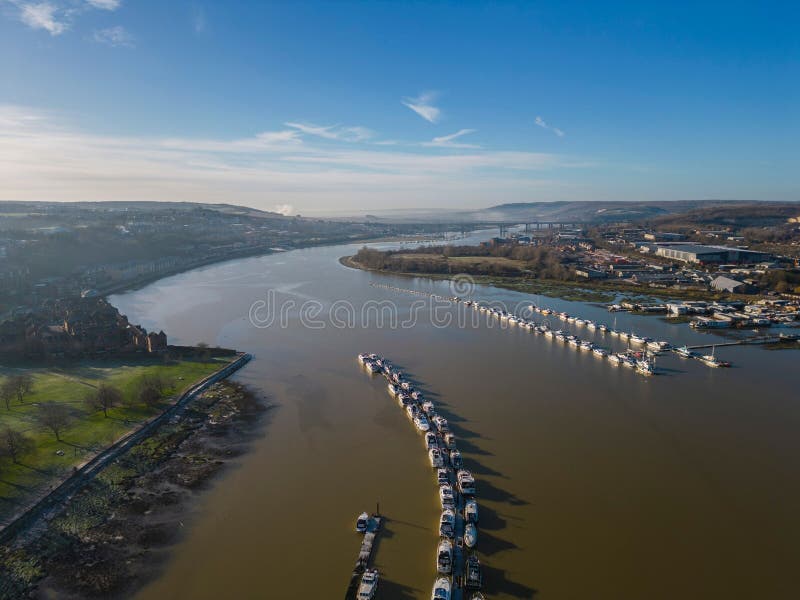 Aerial View of a River Dock with Boats in Rochester, UK Stock Photo ...