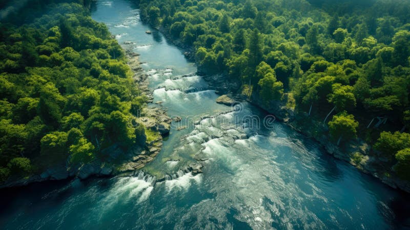 Aerial View of the River Flowing through the Forest. Top View Stock ...