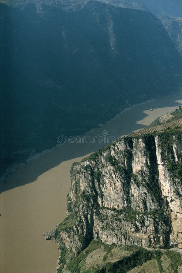 Aerial View of River Flowing through Rocky Cliffs Stock Illustration ...