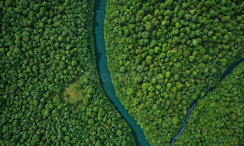 Aerial View River in the Forest Stock Illustration - Illustration of ...