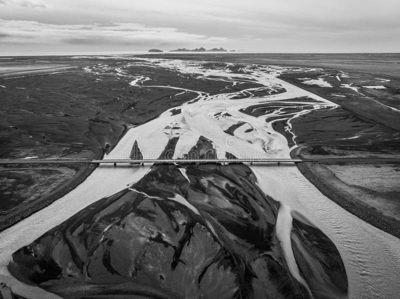 Aerial View of a River Landscape in Grayscale Stock Image - Image of ...