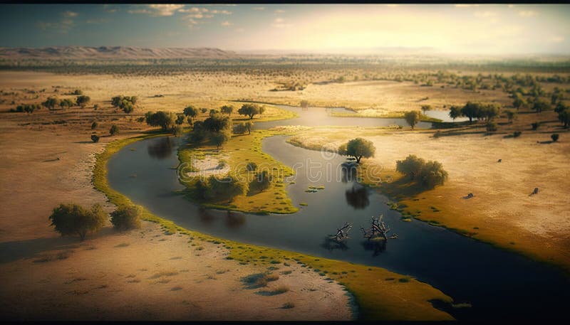 An Aerial View of a River Running through a Dry Landscape. Generative ...