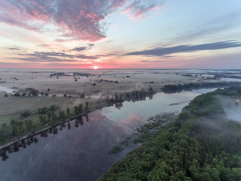 Aerial View of River at Sunrise Stock Photo - Image of river, landscape ...