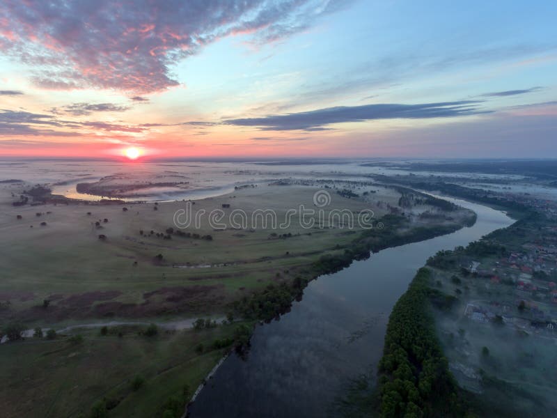 Aerial View of River at Sunrise Stock Photo - Image of cloud, waterside ...