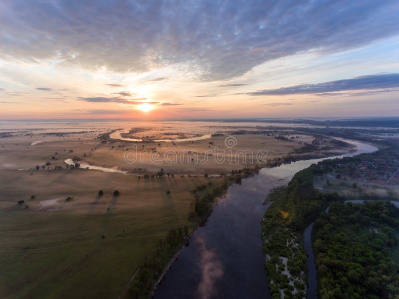 Aerial View of River at Sunrise Stock Image - Image of wilderness ...