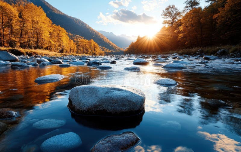 Aerial View of a River Surrounded by Rocks and Trees in a Natural ...