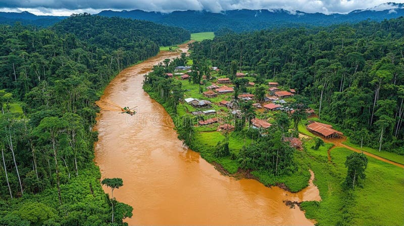 Aerial View of a River Village in the Amazon Rainforest Stock Image ...